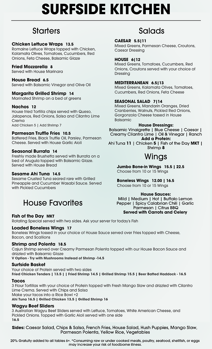 The Menu | Surfside Kitchen